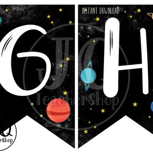 Printable Space Theme Banner, Full Alphabet and Numbers, Classroom ...