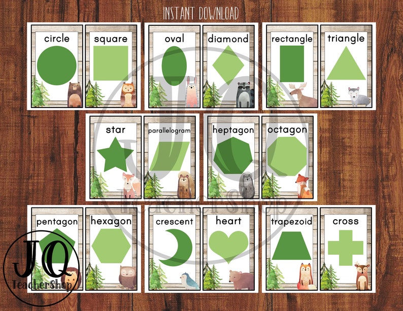 Printable 2d Shape Cards Woodland Theme Classroom Decor - Etsy