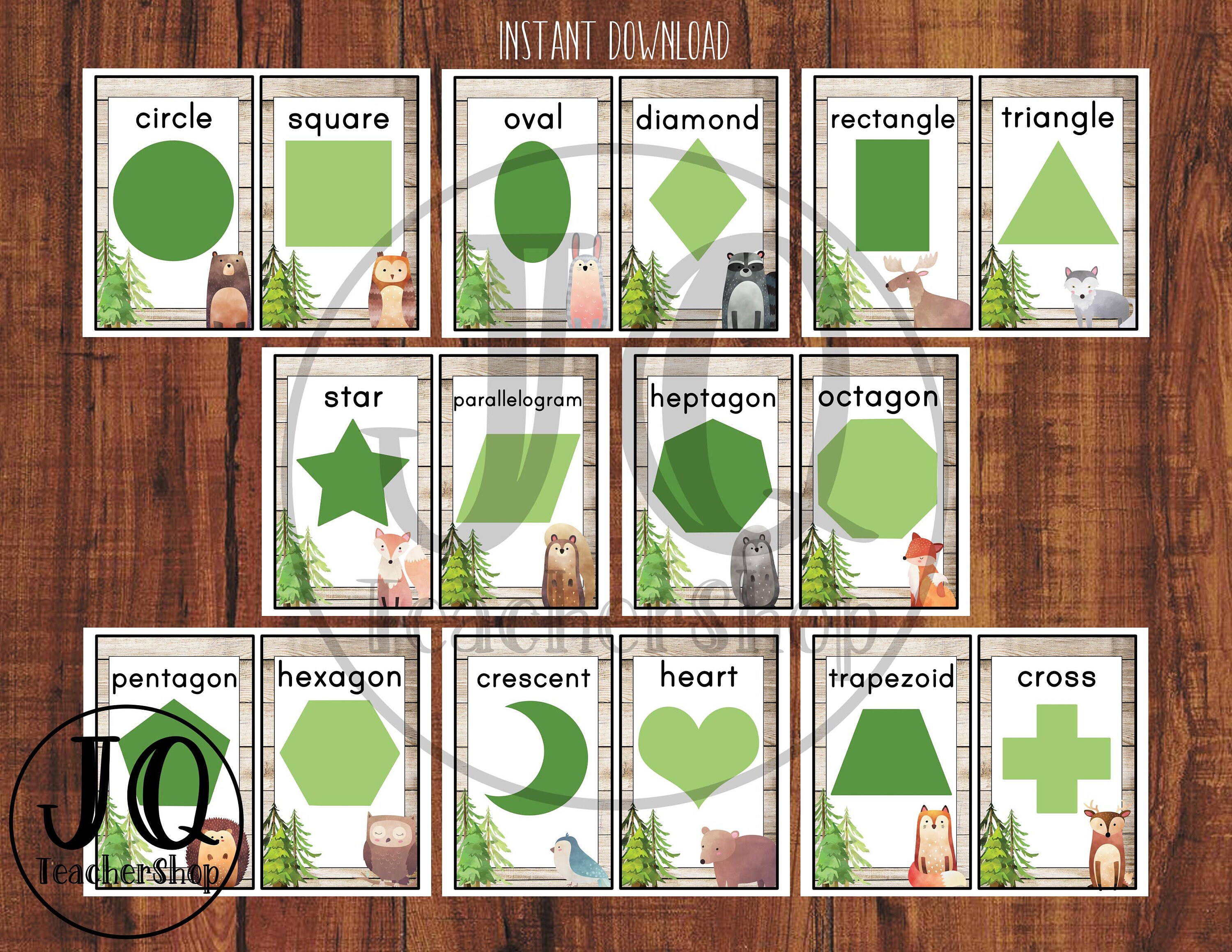Printable 2d Shape Cards Woodland Theme Classroom Decor - Etsy