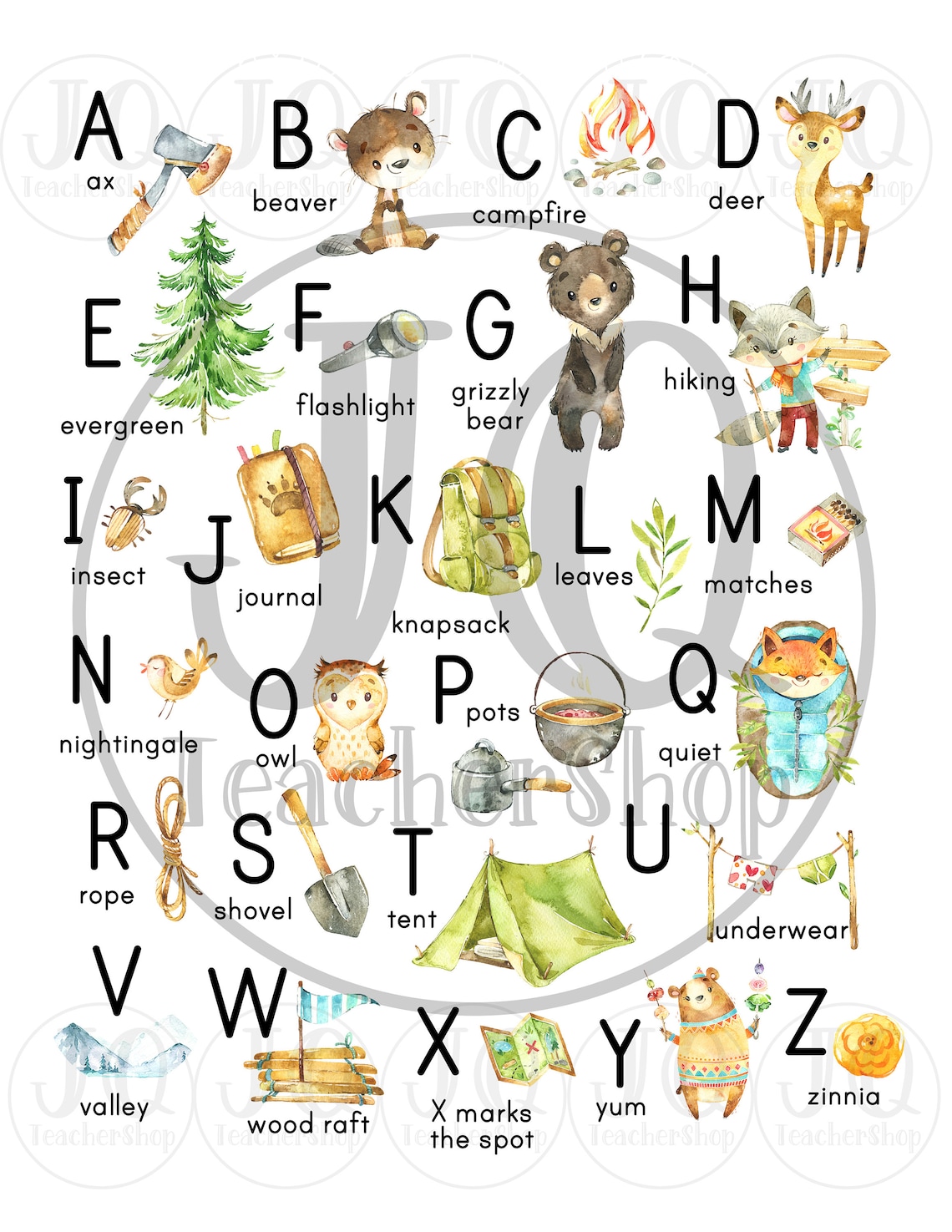 Printable Alphabet Poster Camping Theme Alphabet Homeschool | Etsy