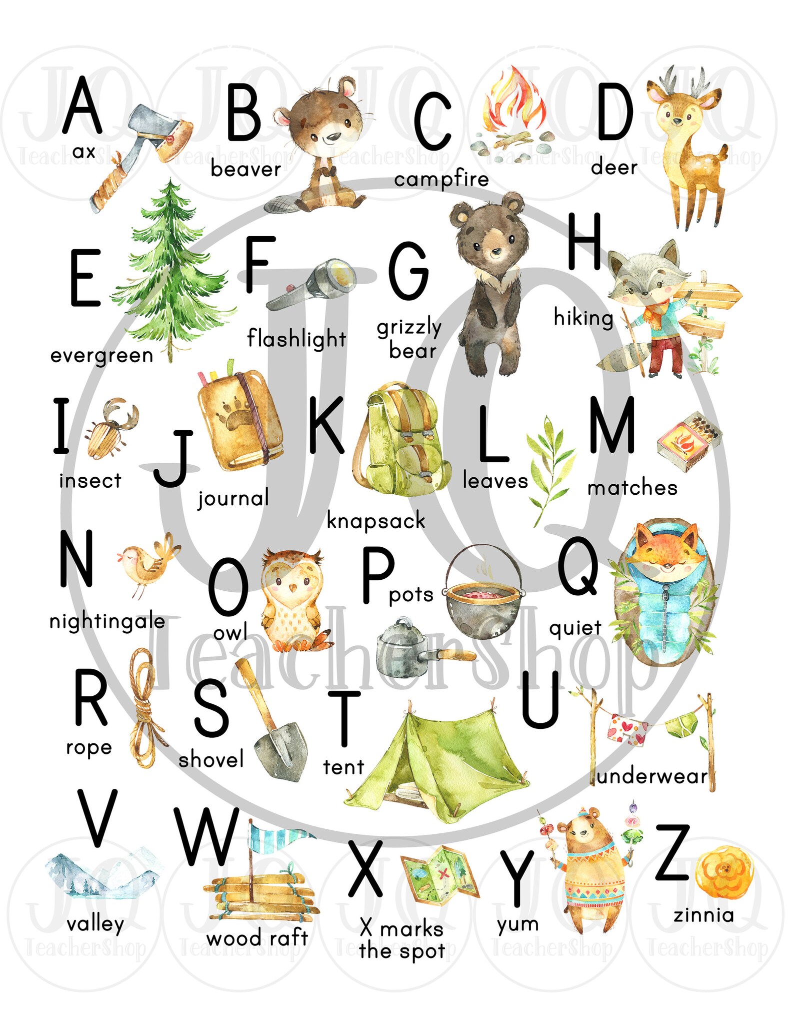 Printable Alphabet Poster Camping Theme Alphabet Homeschool | Etsy