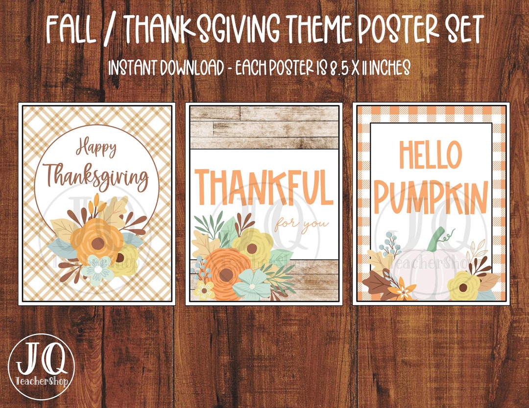Printable Digital File, Thanksgiving Classroom Posters, Fall Digital ...