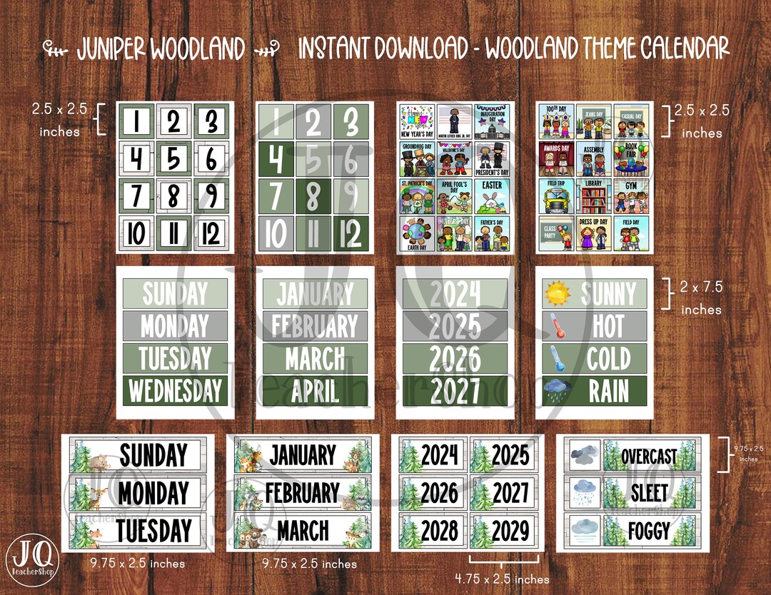 Printable Classroom Calendar, Woodland Theme Classroom, Classroom Decor ...