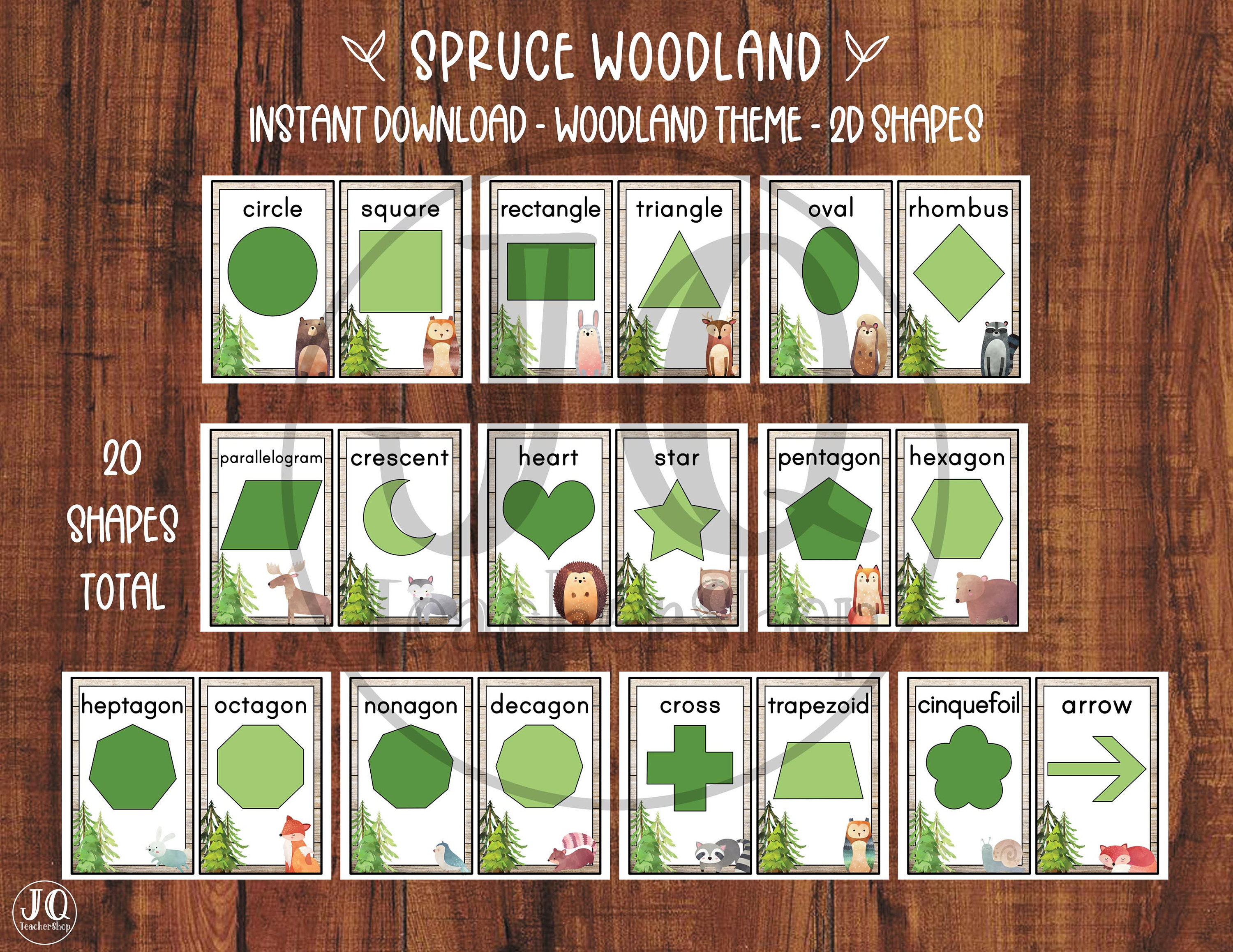 Woodland Theme 2D Shape Flashcards, Classroom Decor (digital Download ...