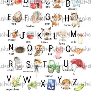 Printable Alphabet Poster, Farm Theme Alphabet, Homeschool Decoration ...
