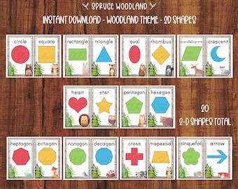 Printable 2d Shape Posters, Woodland Theme Classroom Decor, Homeschool ...
