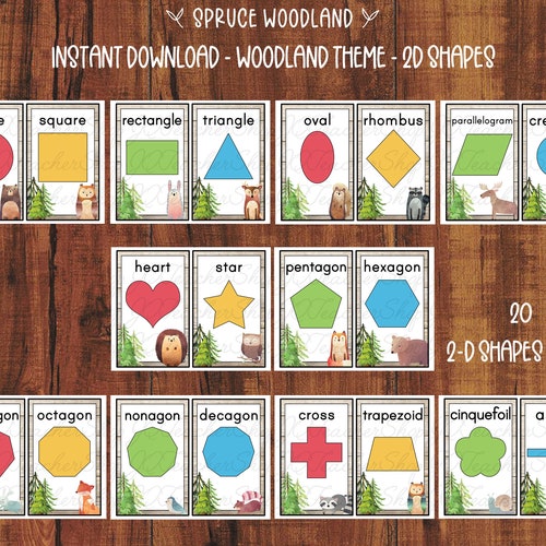 Printable 2d Shape Posters Woodland Theme Classroom Decor - Etsy