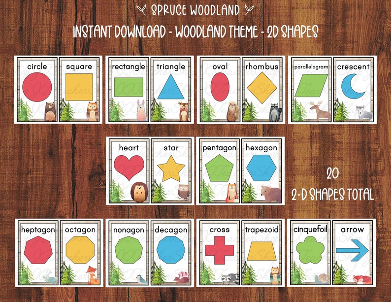 Printable 2d Shape Posters Woodland Theme Classroom Decor - Etsy