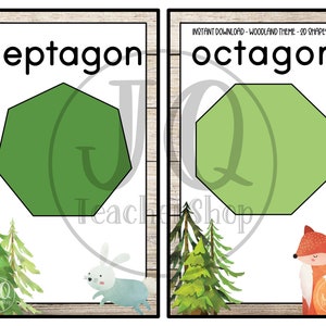 Printable 2d Shape Cards, Woodland Theme Classroom Decor, Homeschool ...
