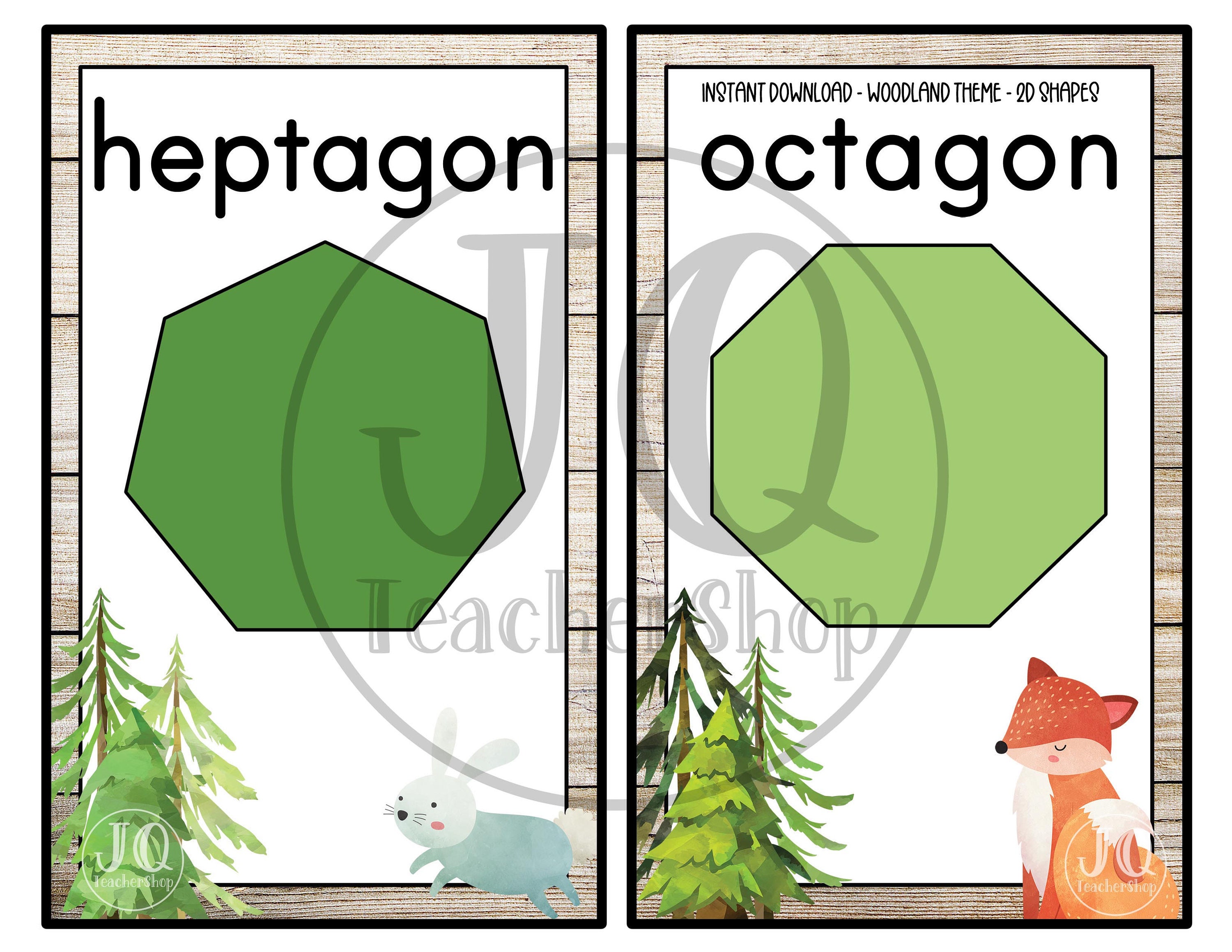 Printable 2d Shape Cards, Woodland Theme Classroom Decor, Homeschool ...