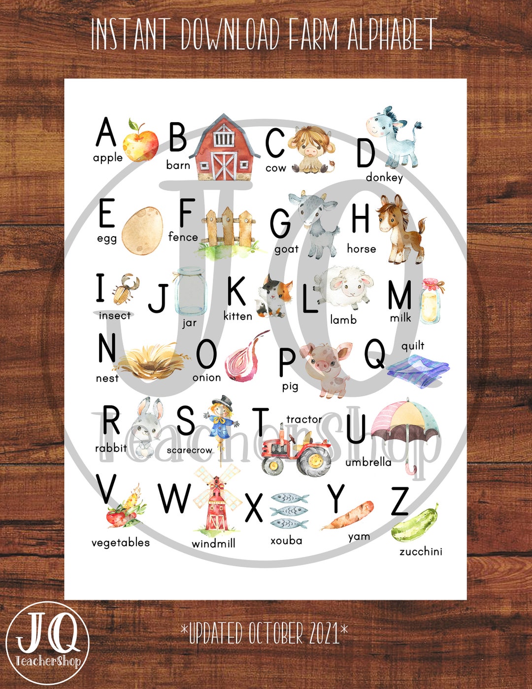 Printable Alphabet Poster, Farm Theme Alphabet, Homeschool Decoration ...