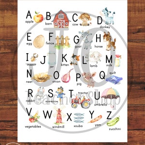 Printable Alphabet Poster Farm Theme Alphabet Homeschool - Etsy