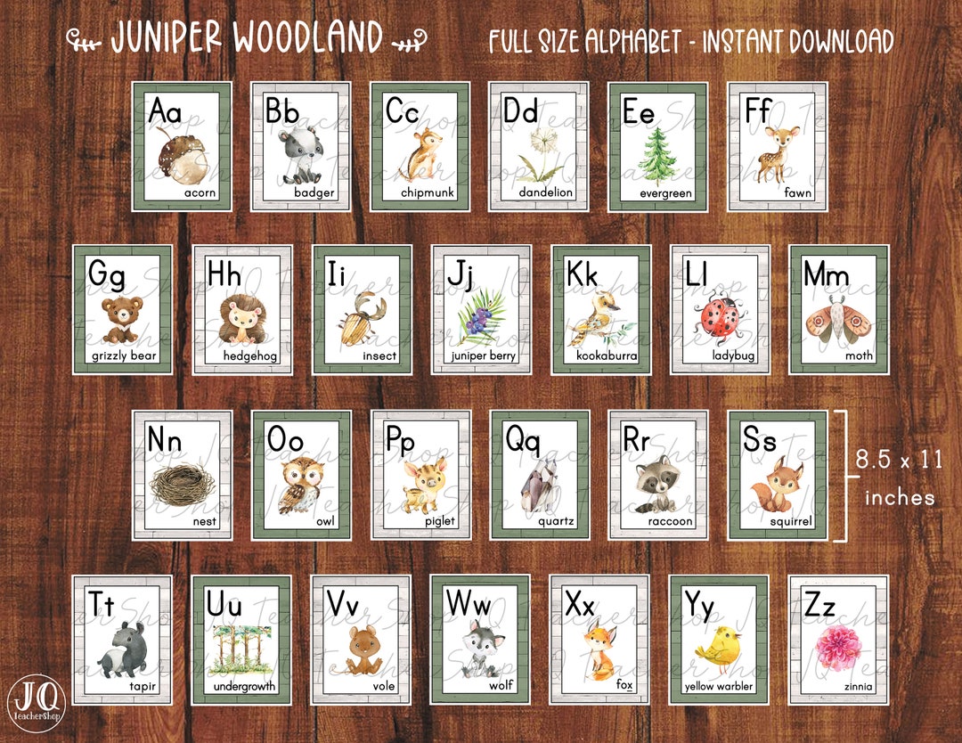 Printable Full Page Alphabet, Manuscript Alphabet Wall Cards, Woodland ...