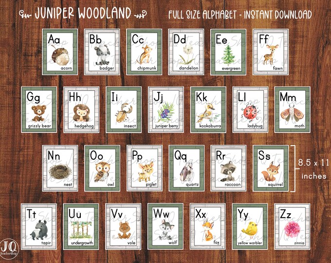 Printable, Woodland Theme Alphabet Wall Posters, Classroom Decor ...