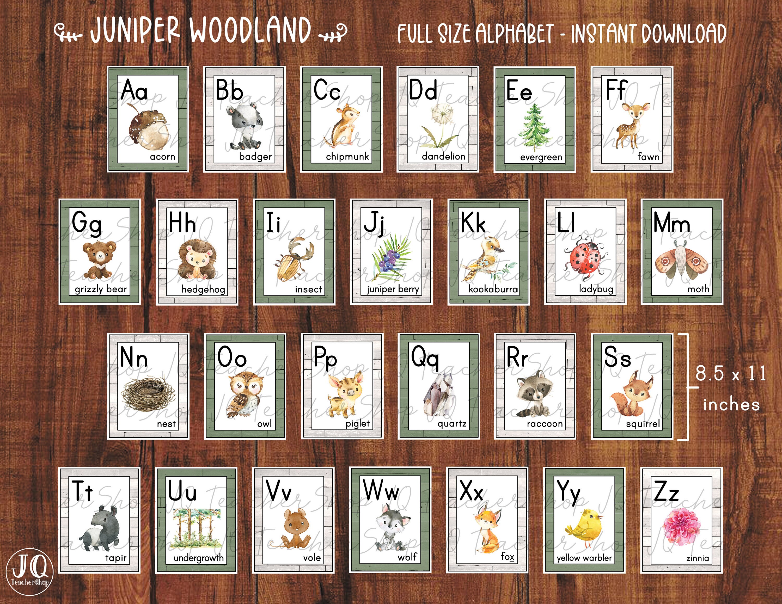 Woodland Alphabet Wall Cards: Forest Theme Classroom Decor (PDF Pattern ...