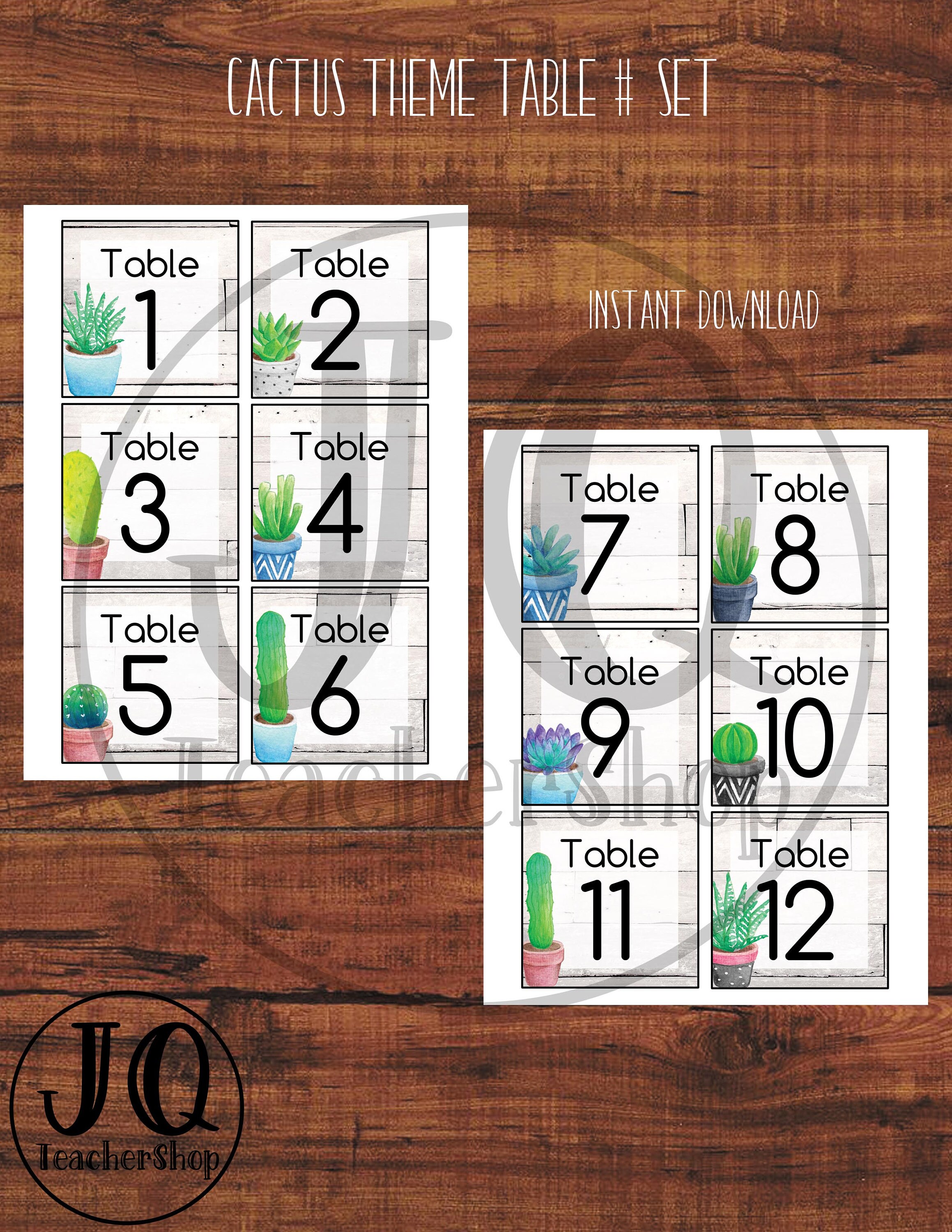 Printable Table Number Signs, Square Table Number Signs, Cactus ...