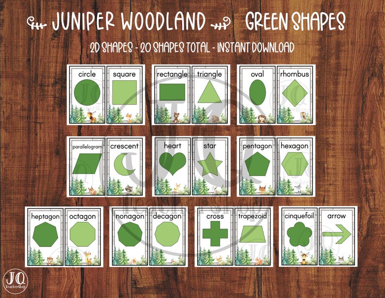Woodland Animal Shapes: Classroom Decor Flashcards (PDF Pattern) - Etsy