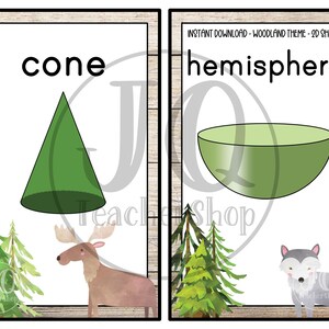 Printable 3d Shapes Cards, Woodland Theme Classroom Decor, Homeschool ...