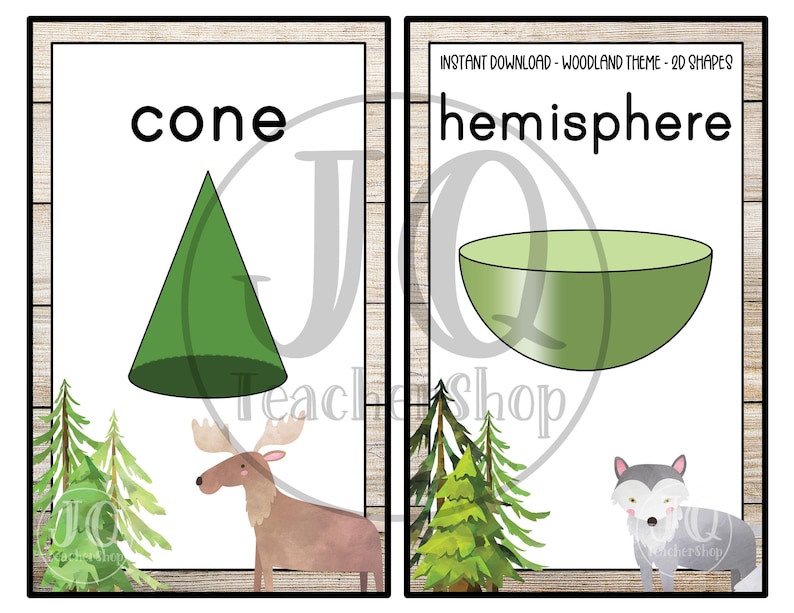 Printable 3d Shapes Cards, Woodland Theme Classroom Decor, Homeschool ...
