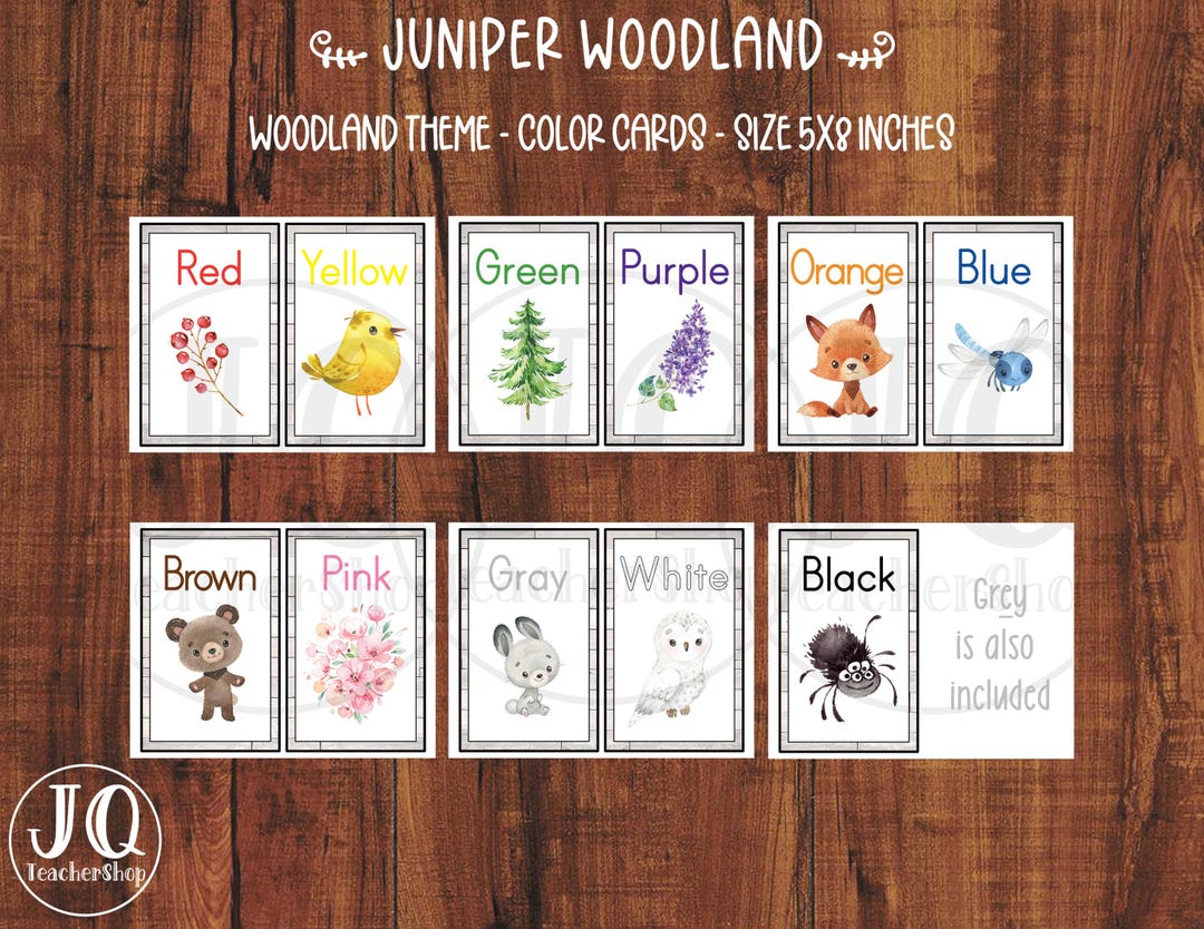 Printable Woodland Color Flash Cards: Juniper Classroom Decor (PDF) - Etsy