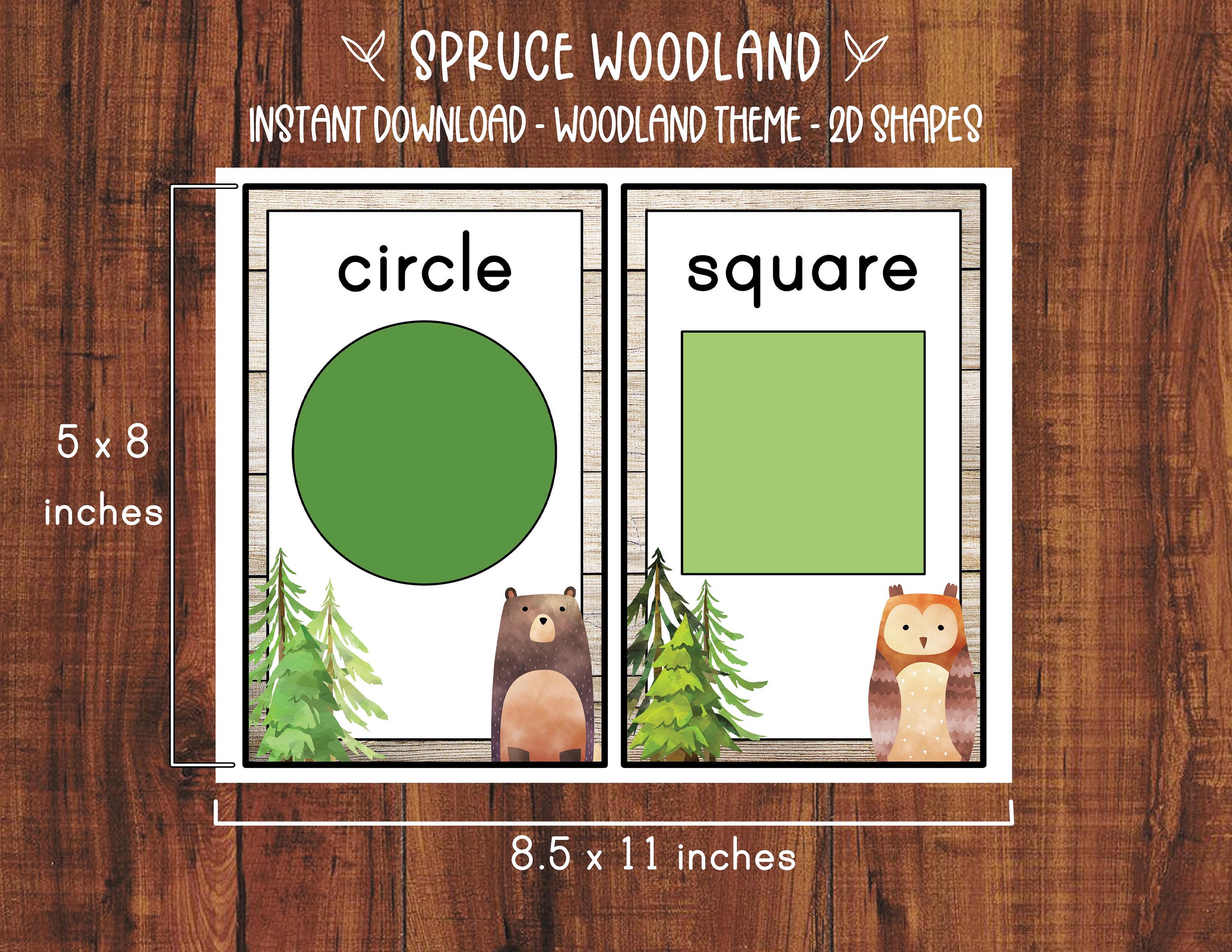 Woodland Theme 2D Shape Flashcards, Classroom Decor (digital Download ...