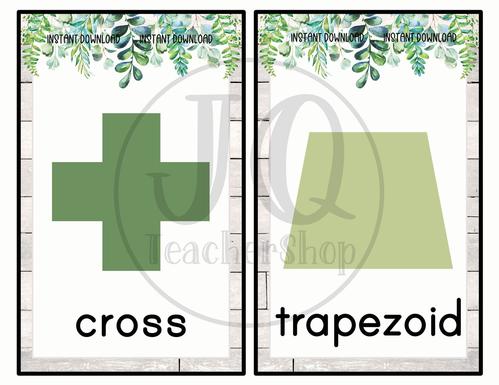 Printable 2d Shape Cards Greenery Theme Classroom - Etsy