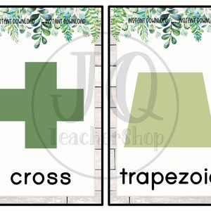 Printable 2d Shape Cards Greenery Theme Classroom - Etsy