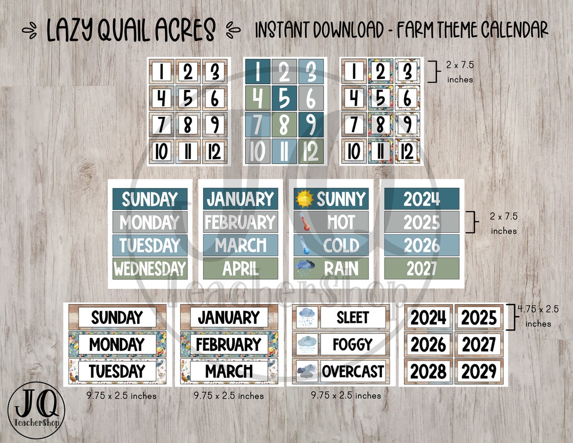 Farm Theme Classroom Calendar Set, Printable Decor (digital Download ...