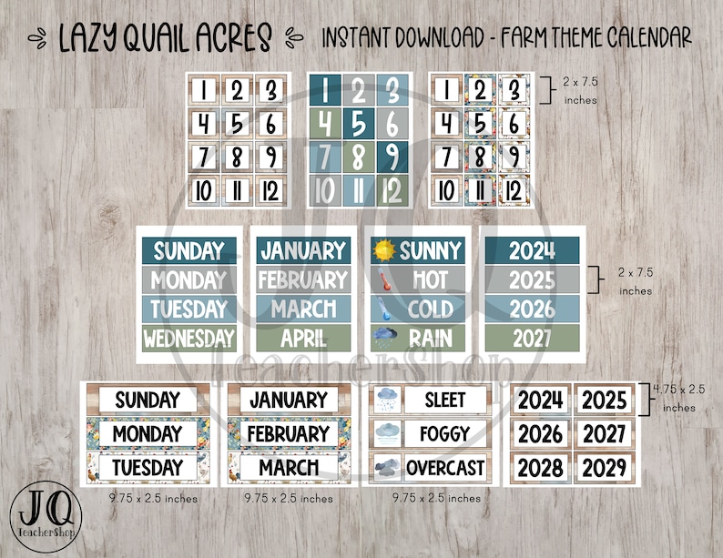 Printable Classroom Calendar, Farm Theme Calendar Set, Classroom Decor ...