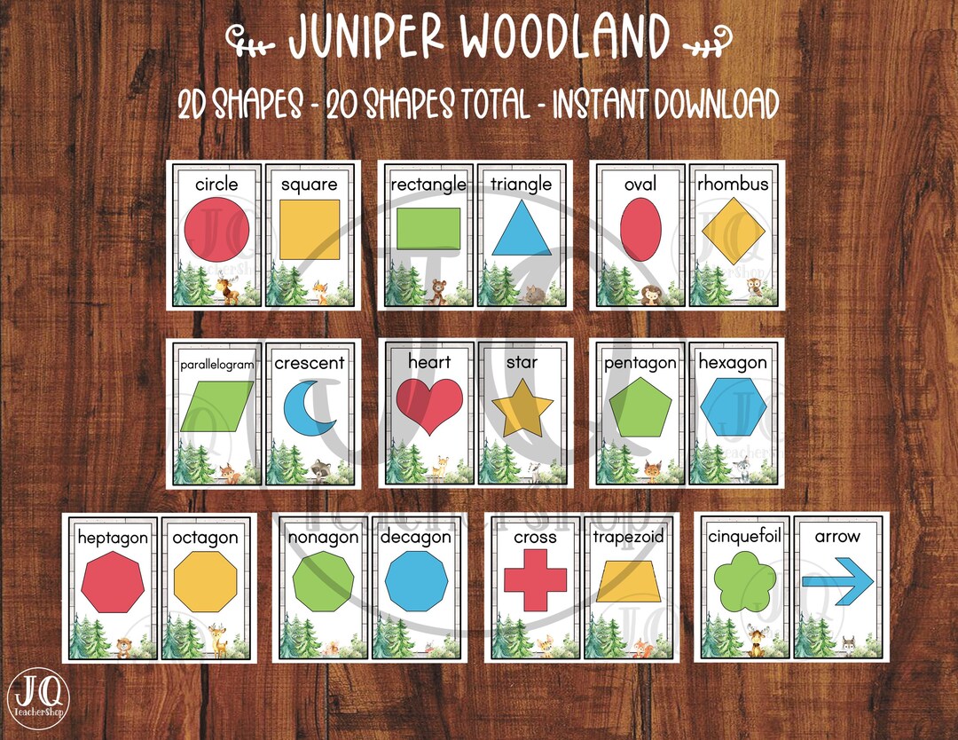 Woodland 2D Shapes Printable: Classroom Decor Flashcards (PDF Download ...