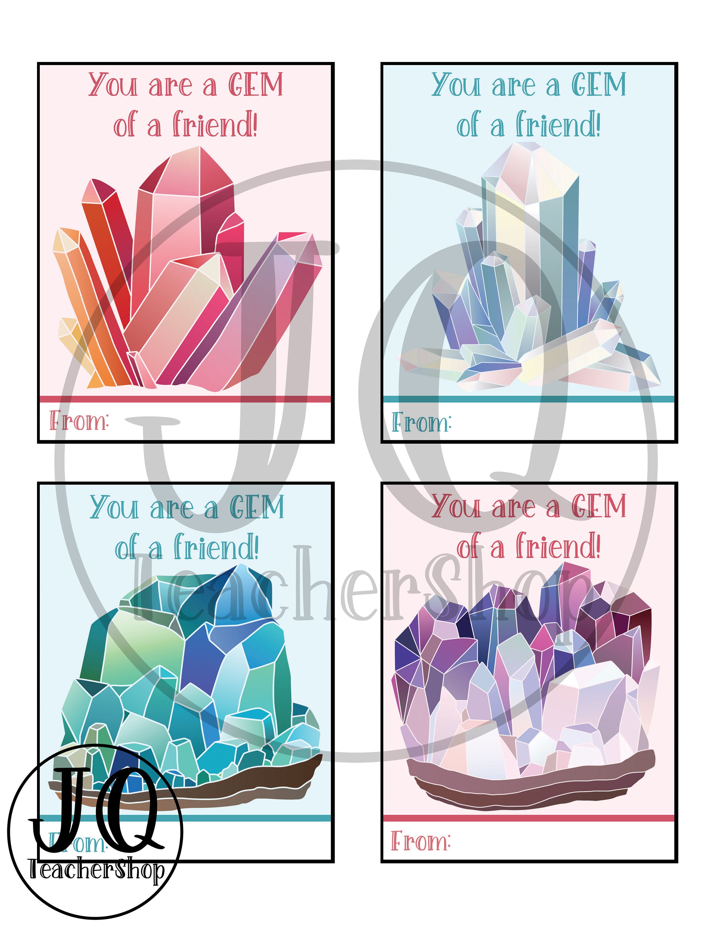 Printable Valentine's Day, You're a Gem of a Friend, Class Valentine's ...