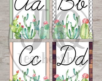 Cursive Alphabet Poster Nature Watercolor Illustrations - Etsy