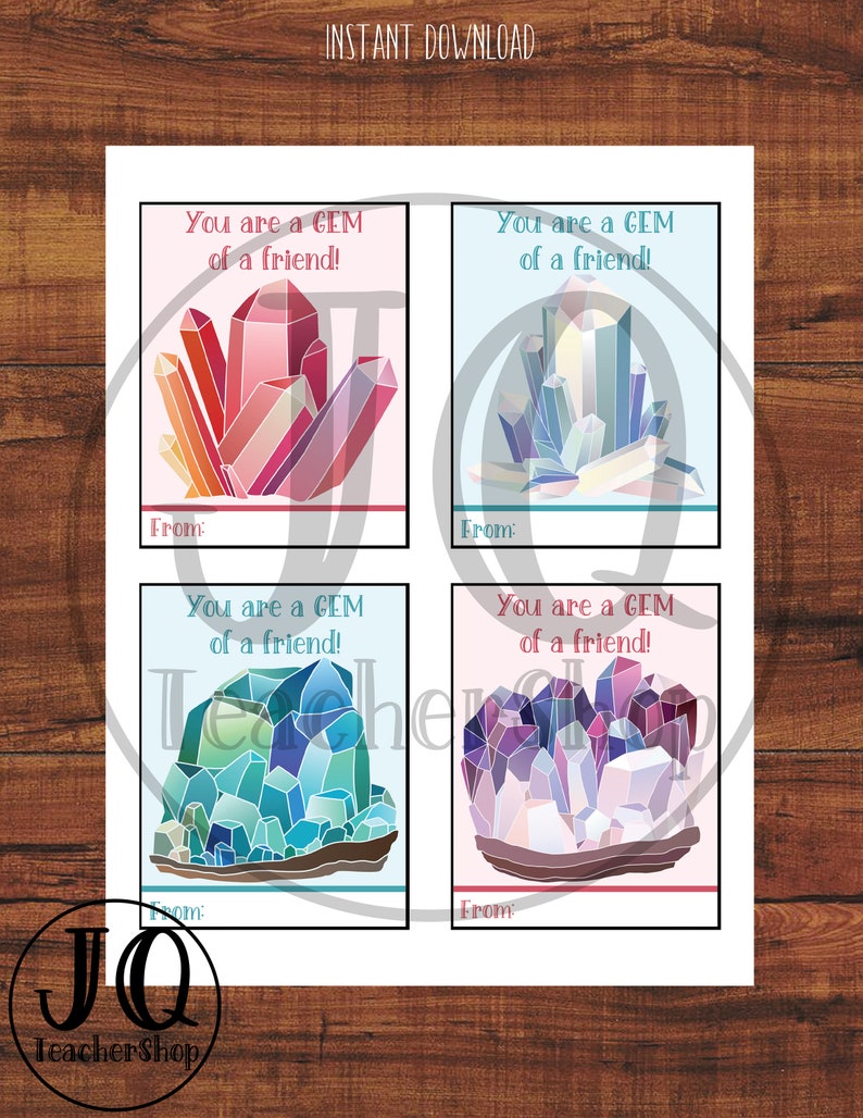 Printable Valentine's Day, You're a Gem of a Friend, Class Valentine's ...