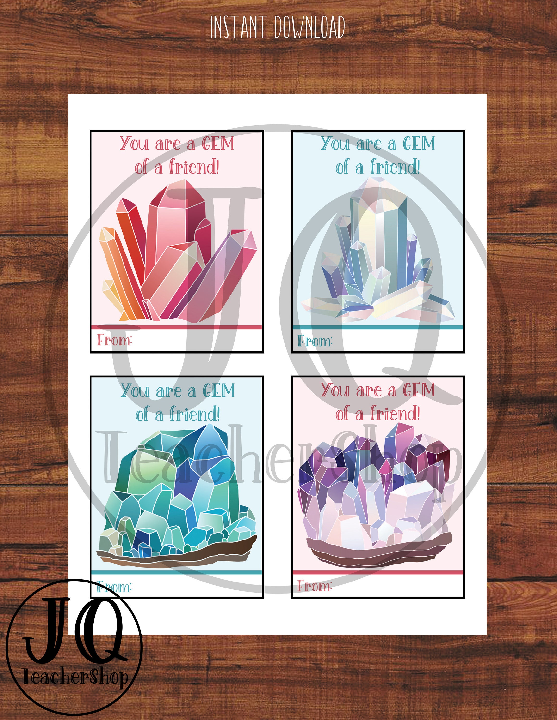 Printable Valentine's Day, You're a Gem of a Friend, Class Valentine's ...