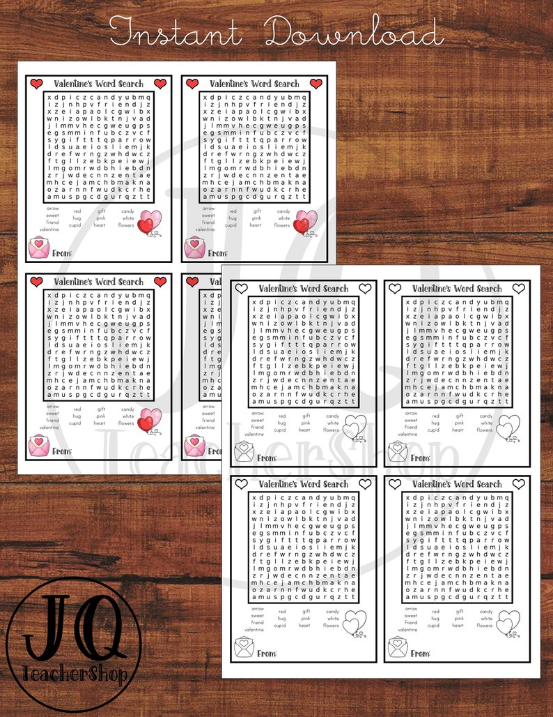 Printable Word Search Theme Valentine's Day Cards, Valentine From ...