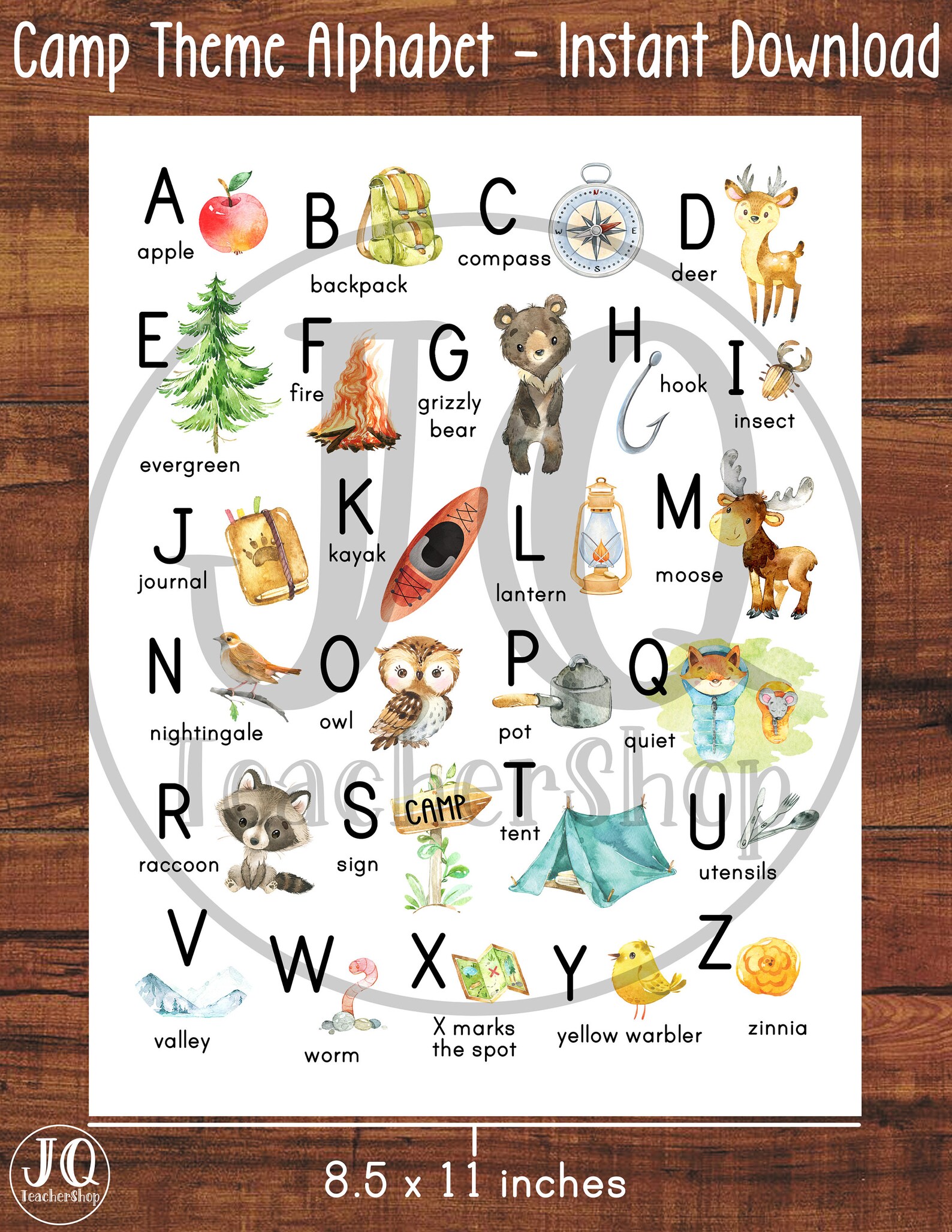 Printable Alphabet Poster, Camping Theme Alphabet, Homeschool ...