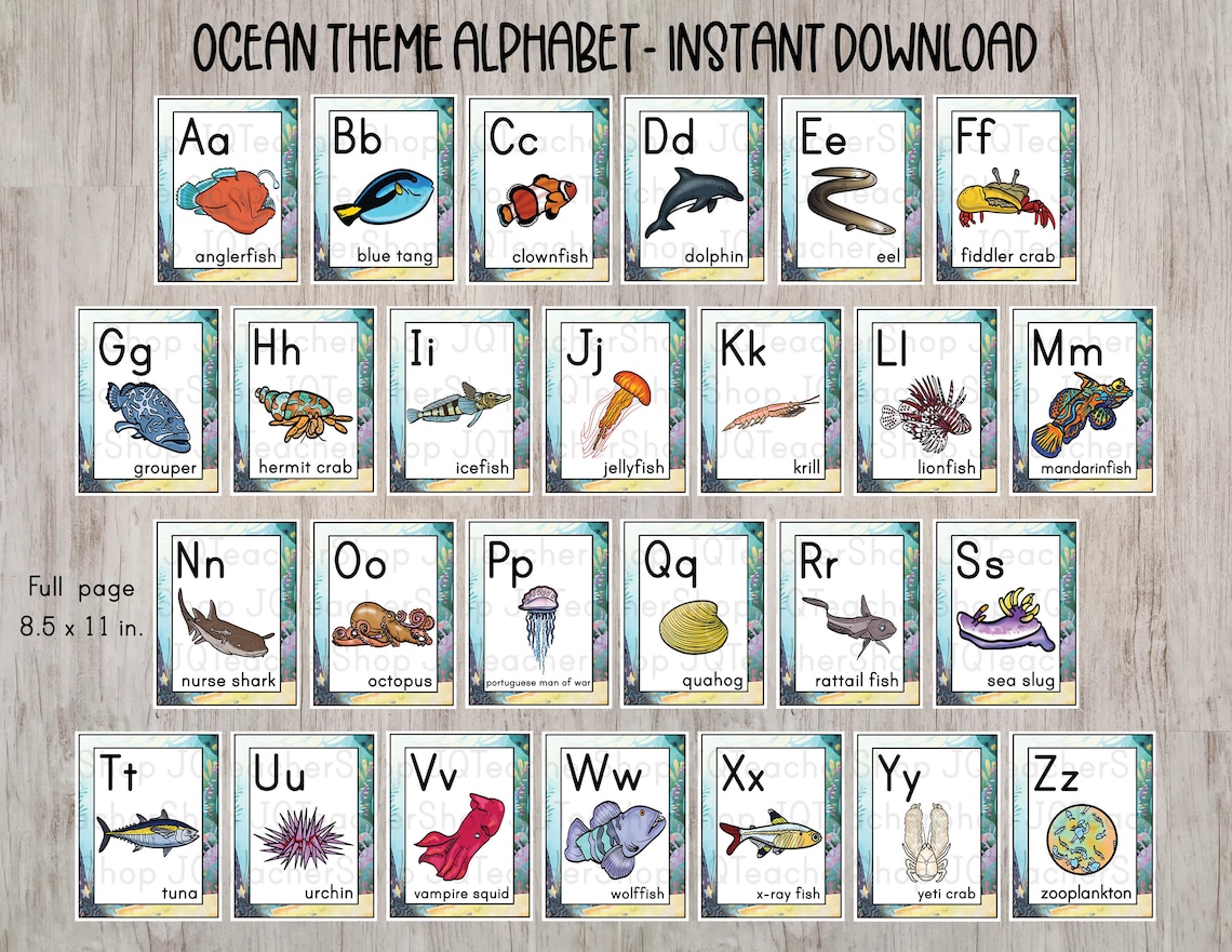 Printable Alphabet Wall Poster, Ocean Theme Classroom Decor, Ocean ...