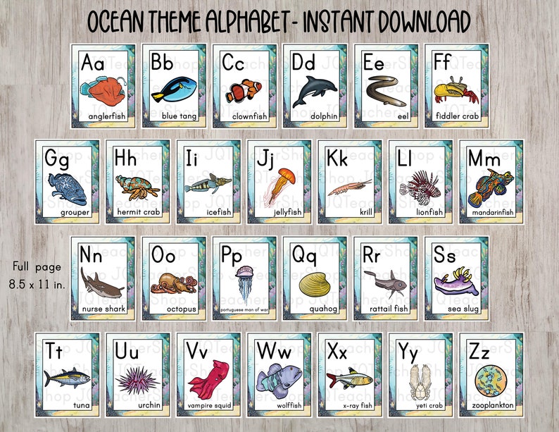 Printable Alphabet Wall Poster, Ocean Theme Classroom Decor, Ocean ...