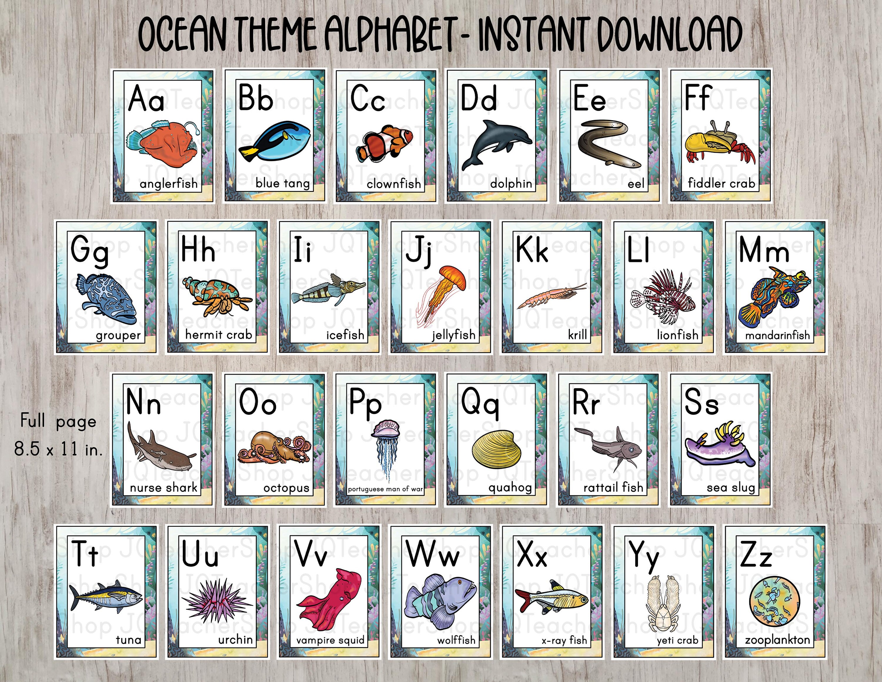 Printable Alphabet Wall Poster, Ocean Theme Classroom Decor, Ocean ...