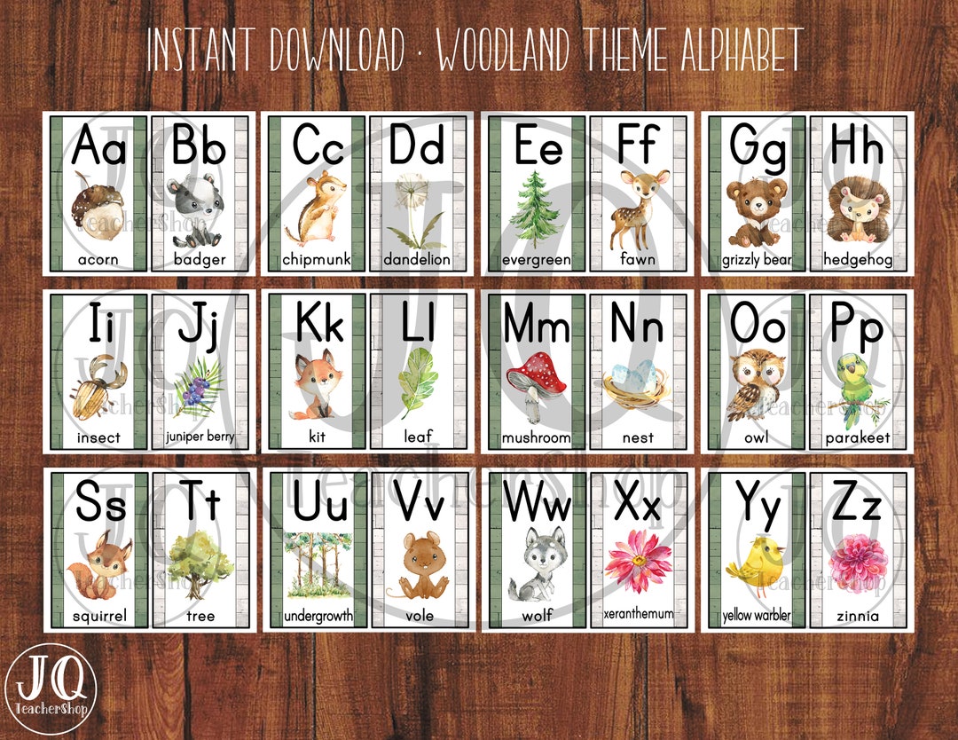 Printable, Woodland Theme Alphabet Wall Posters, Classroom Decor ...