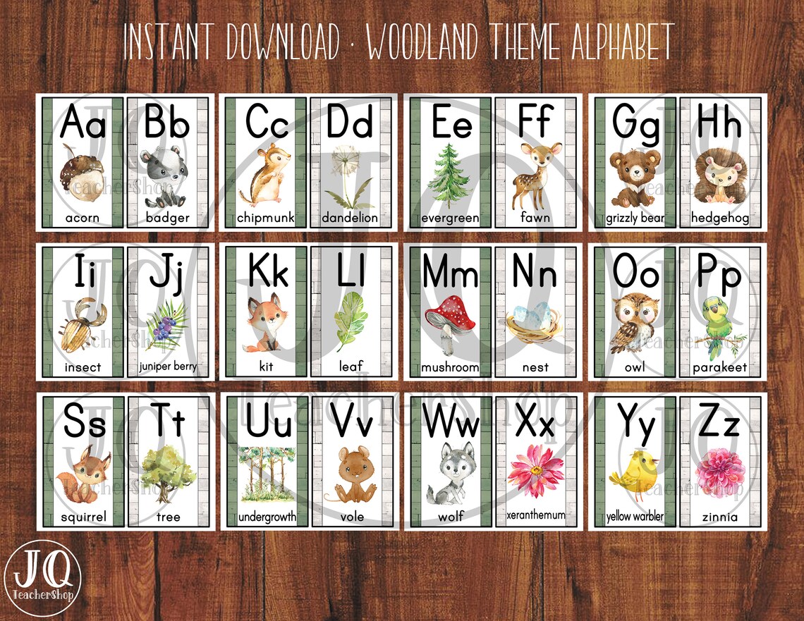 Printable Woodland Theme Alphabet Wall Posters Classroom - Etsy