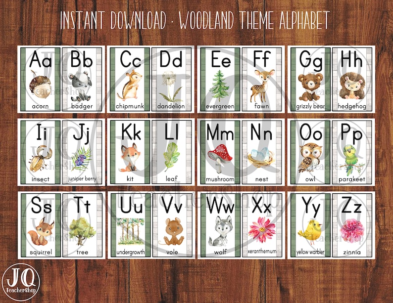 Printable Woodland Theme Alphabet Wall Posters Classroom - Etsy