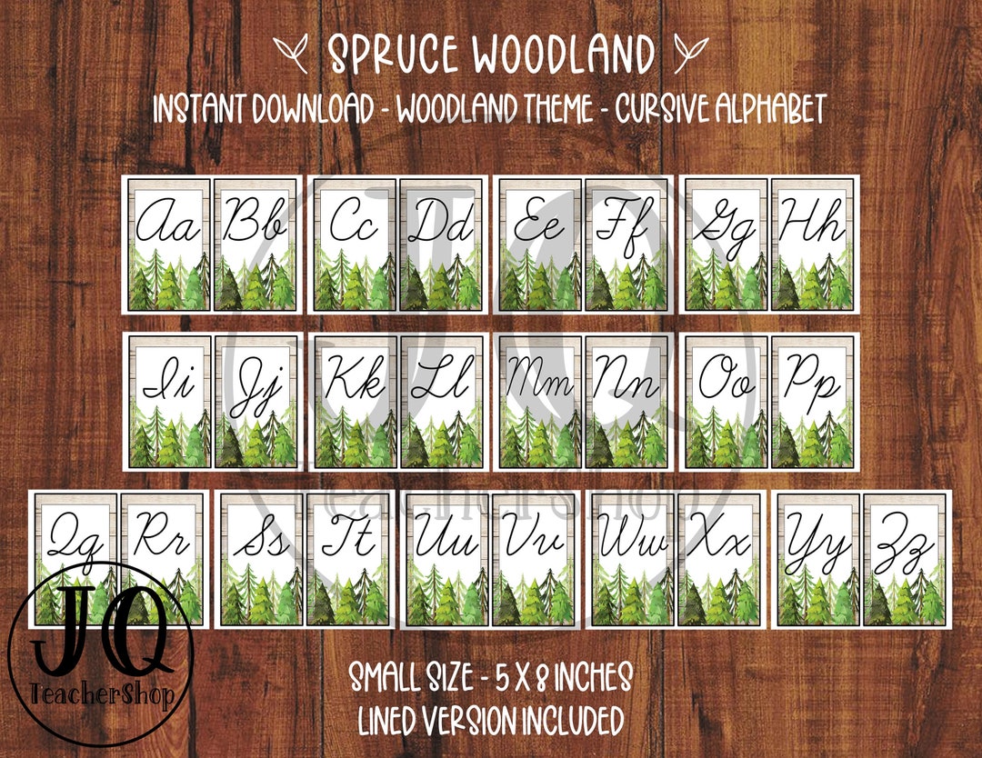 Printable, Cursive Alphabet, Classroom Decor, Woodland Theme Classroom ...