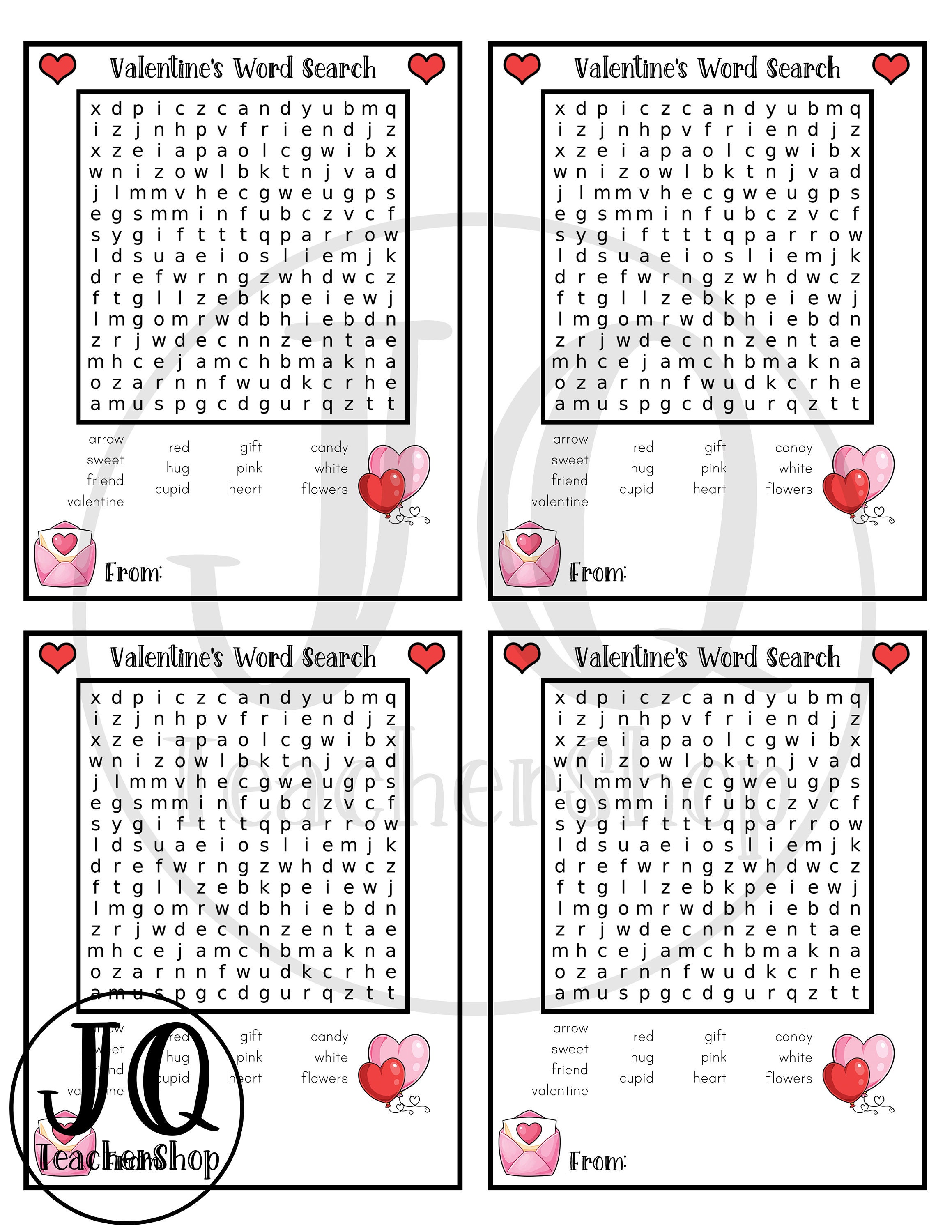 Printable Word Search Theme Valentine's Day Cards, Valentine From ...