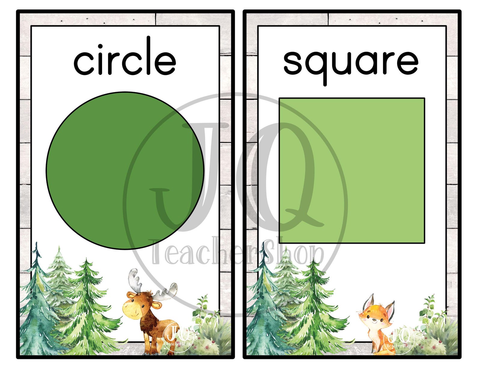 Woodland Animal Shapes: Classroom Decor Flashcards (PDF Pattern) - Etsy