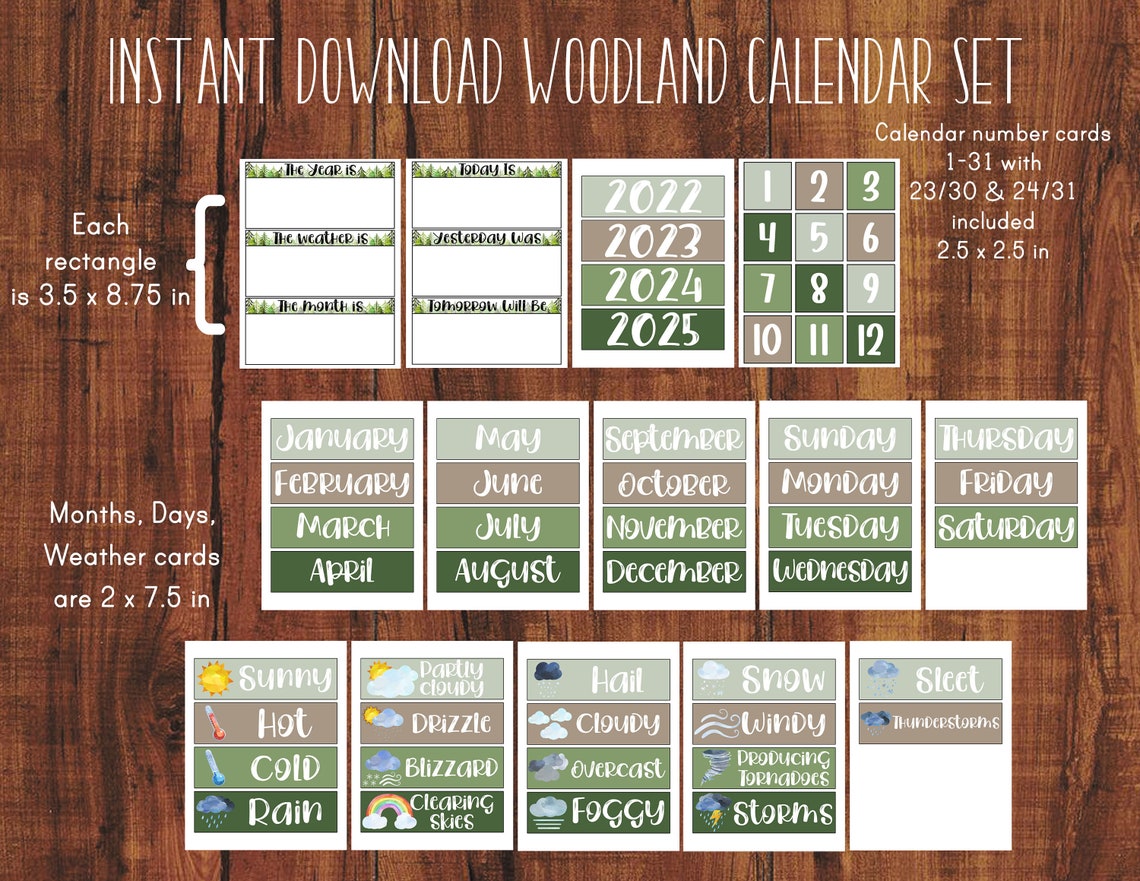 Printable Classroom Calendar Woodland Theme Classroom Wall - Etsy