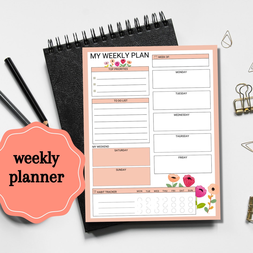 Floral Theme Weekly Schedule, Weekly Planner Printable, Week at a ...