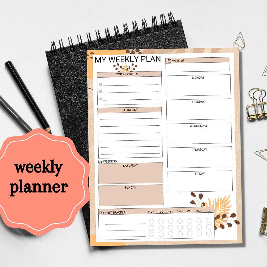 Boho Weekly Schedule Portrait, Weekly Planner Printable, Week at a ...