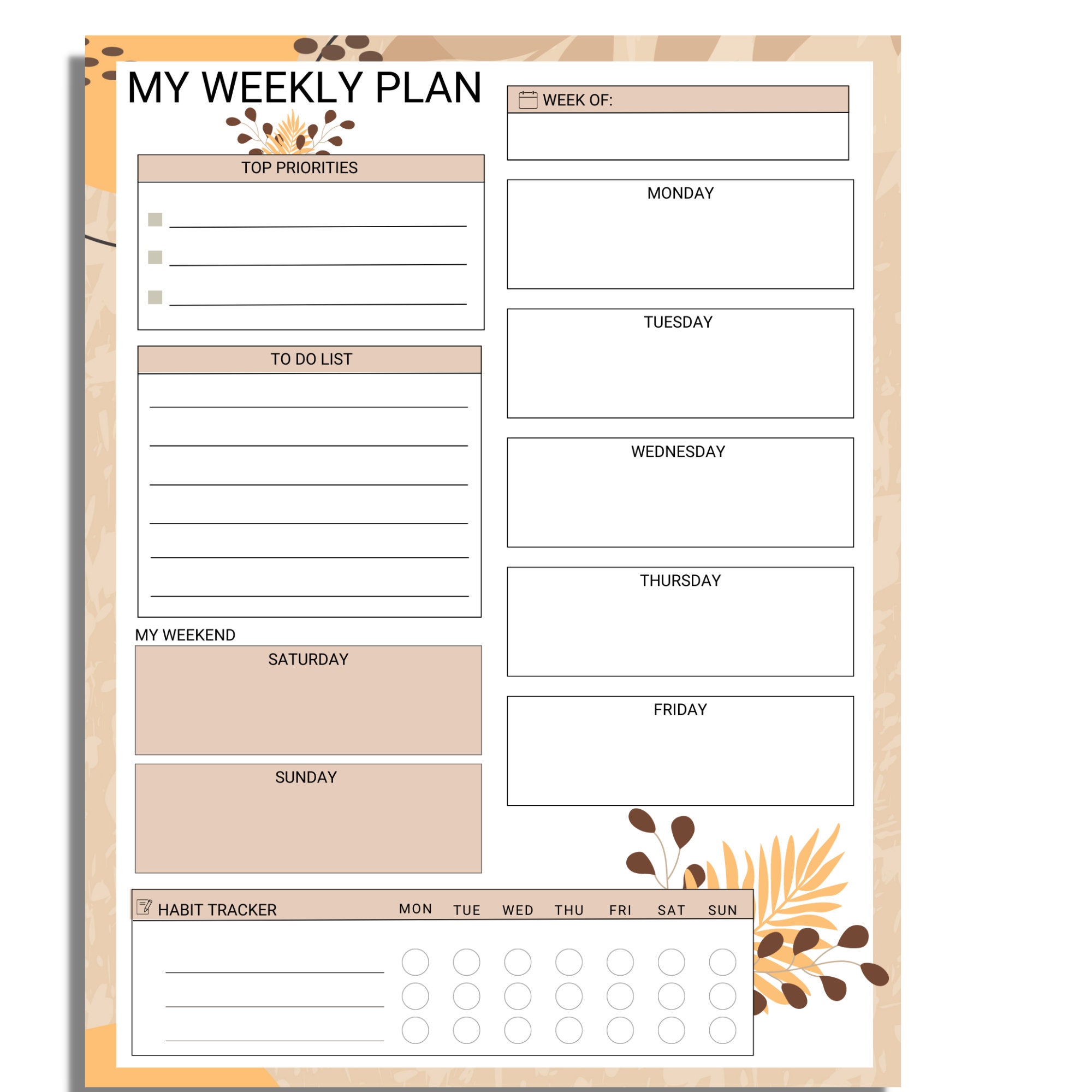 Boho Weekly Schedule Portrait, Weekly Planner Printable, Week at a ...