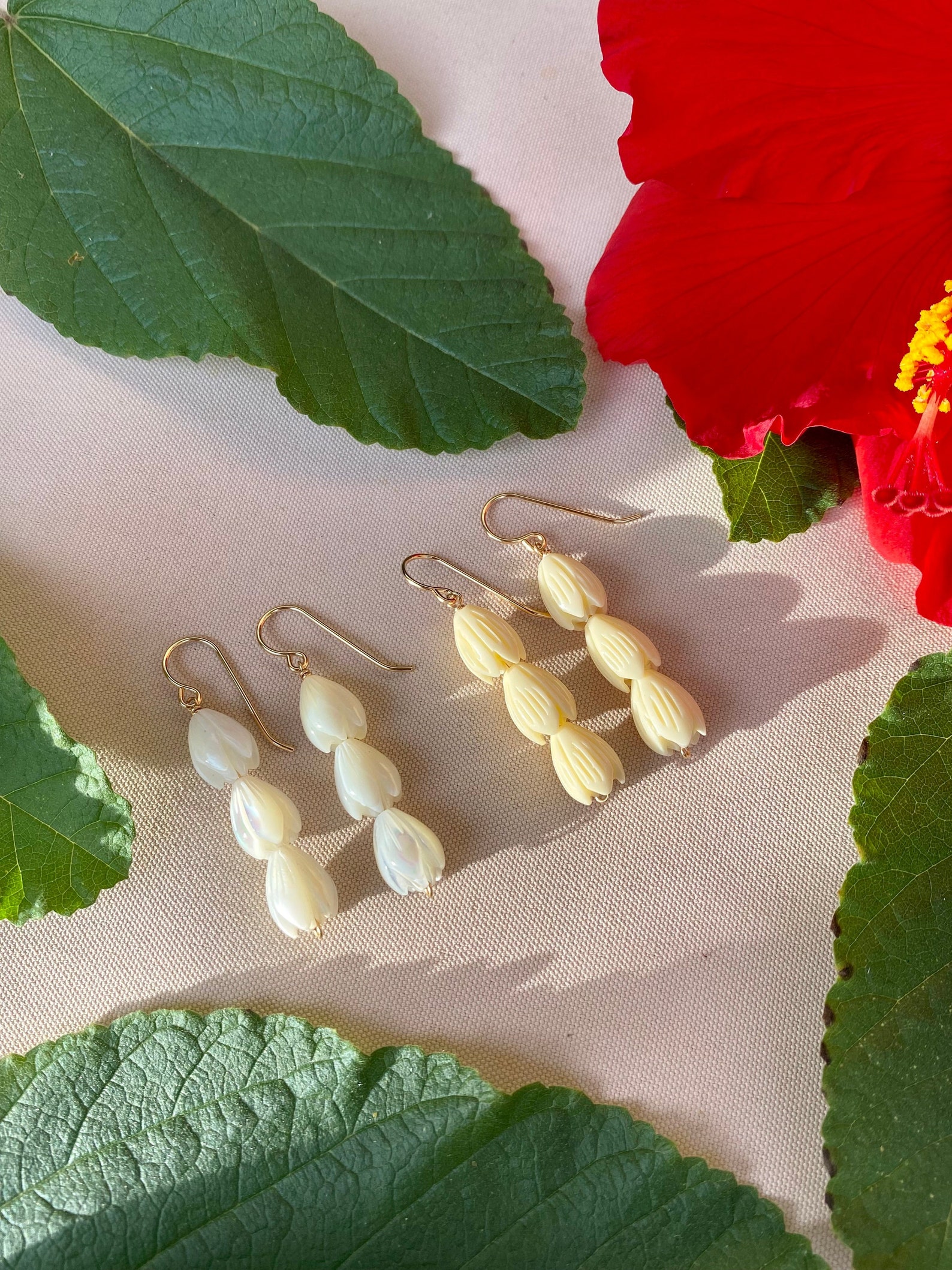 Pikake Flower Drop Earrings | Hawaiian Mother of Pearl Jewelry - Etsy
